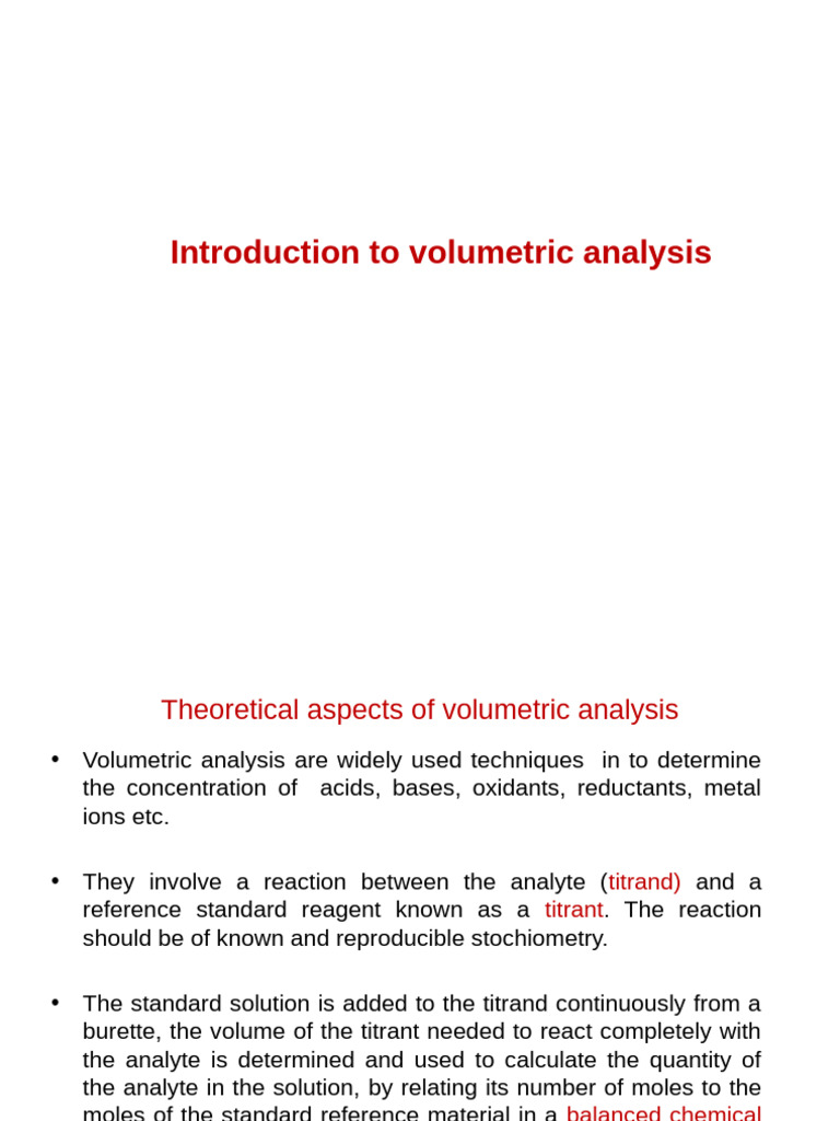 Volumetric Analysis Fundamentals | PDF | Titration | Chemistry