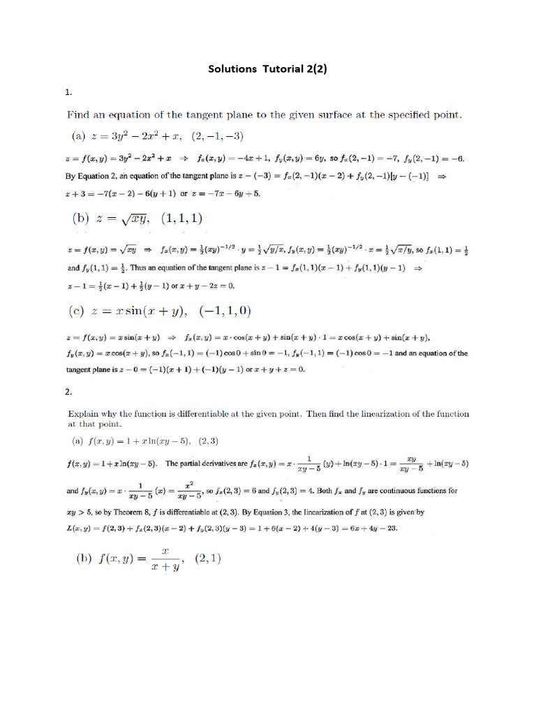 Solutions Tutorial 2 | PDF