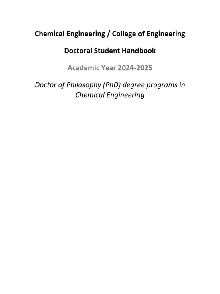AY 24-25 ChemE Doctoral Student Handbook - Final | PDF | Doctor Of Philosophy | Thesis