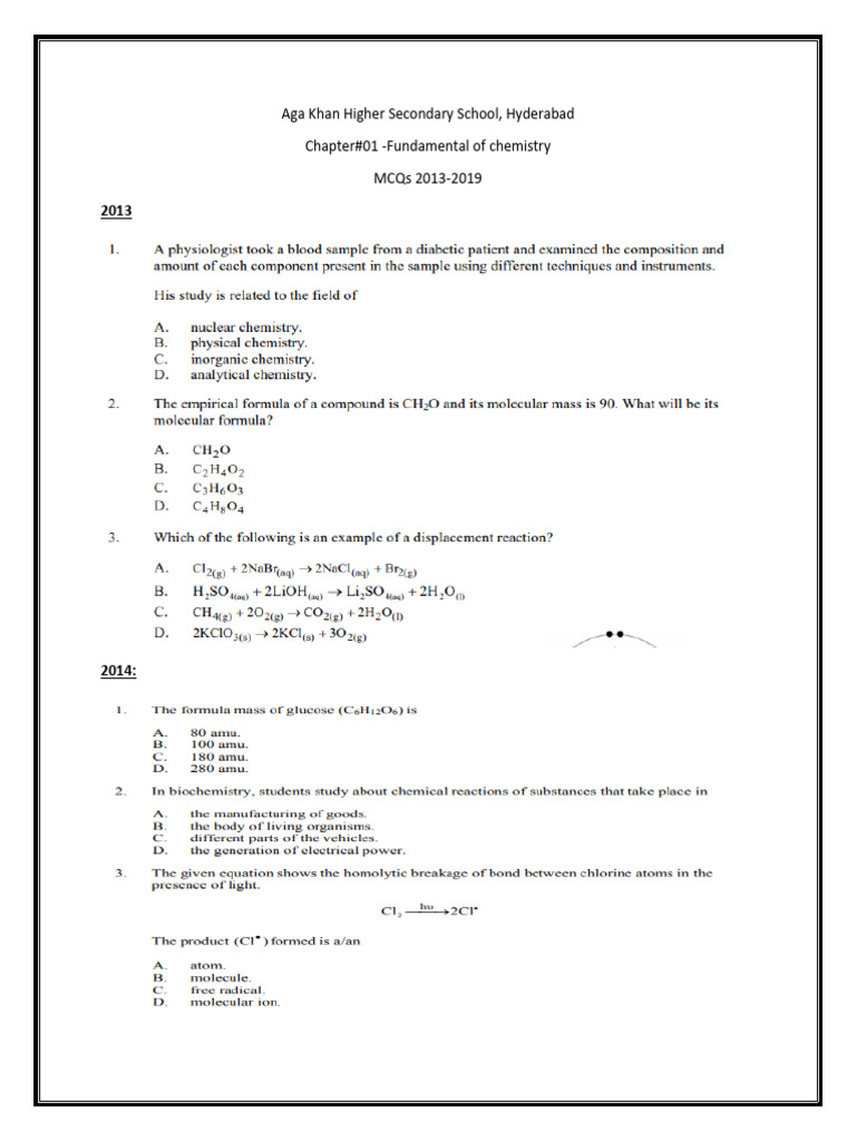 Fundamentals of Chemistry-MCQ | PDF