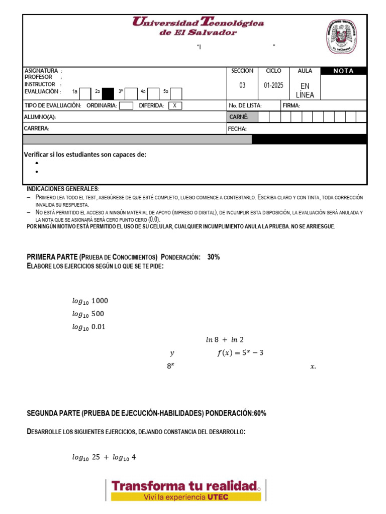 Parcial 2 - Matematica 1-Clave 1 - Diferido-Seccion 3 | PDF | Logaritmo ...