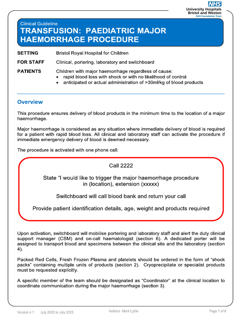 Transfusion Guidelines | PDF