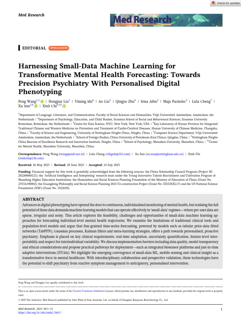 Med Research - 2025 - Wang - Harnessing Small Data Machine Learning For Transformative Mental ...