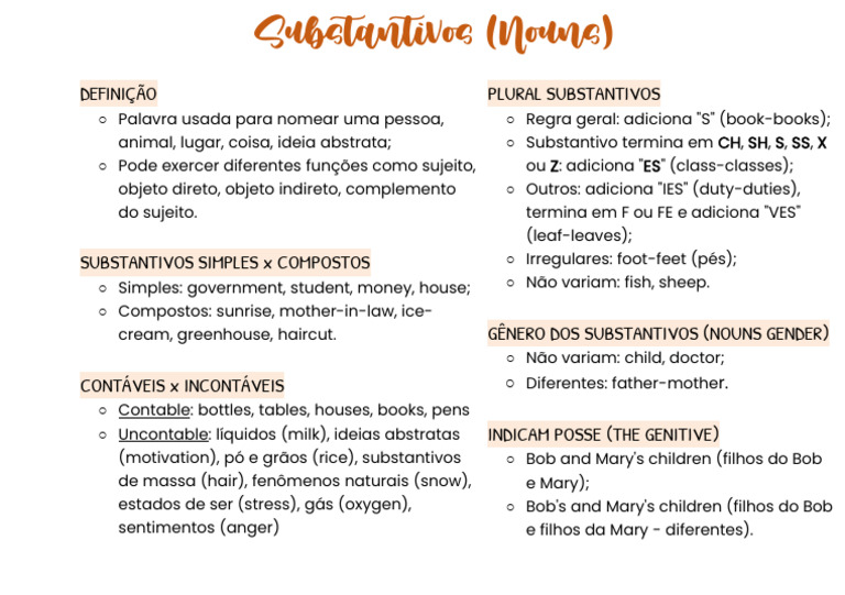 Substantivos (Nouns) | PDF