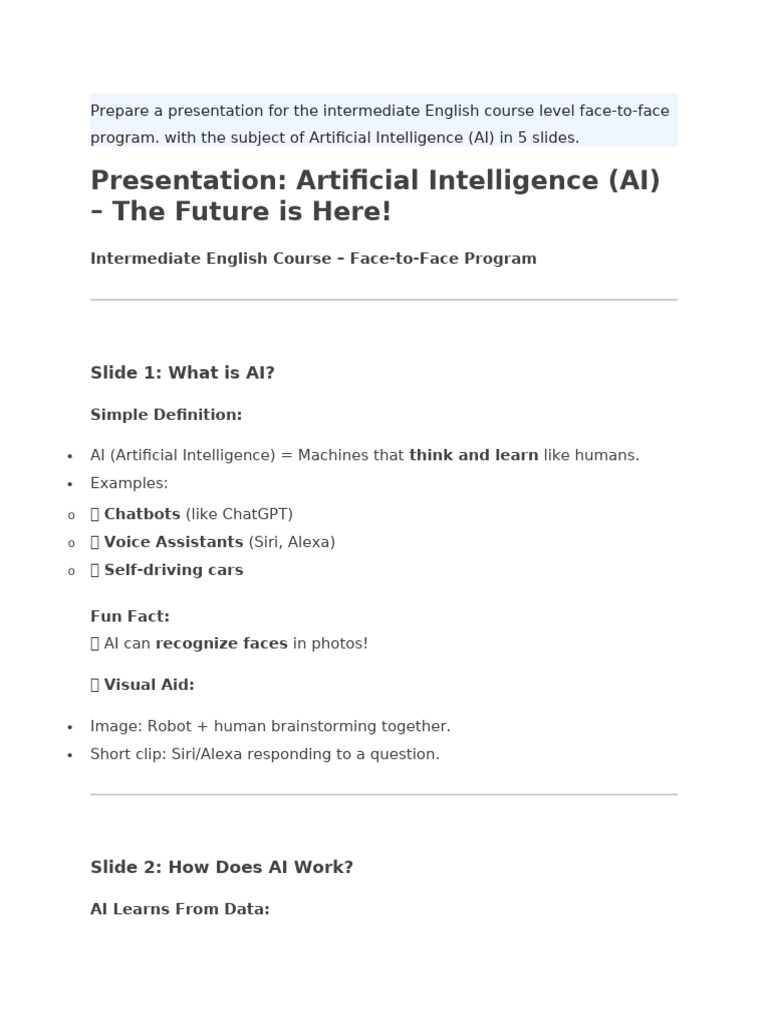 AI Presentation for English Learners | PDF | Artificial Intelligence ...