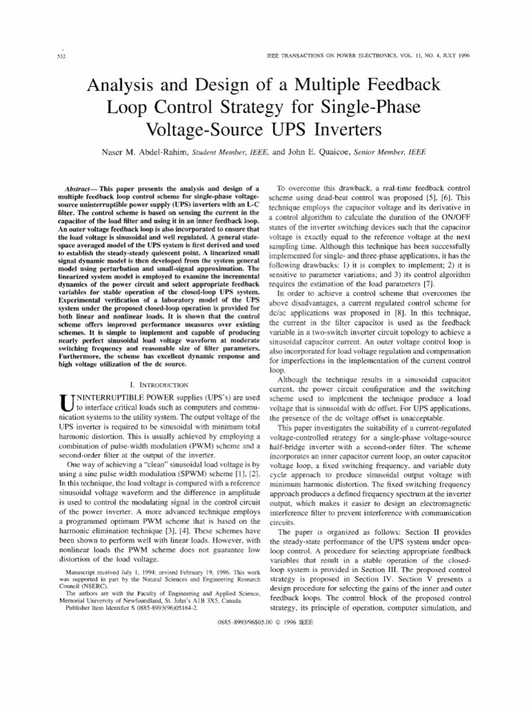 Analysis and Design of A Multiple Feedback Loop Control Strategy For ...