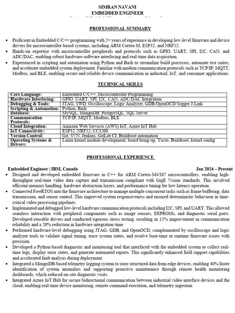 Simran Navani - EmbphEngineer 2025 June | PDF | Embedded System ...