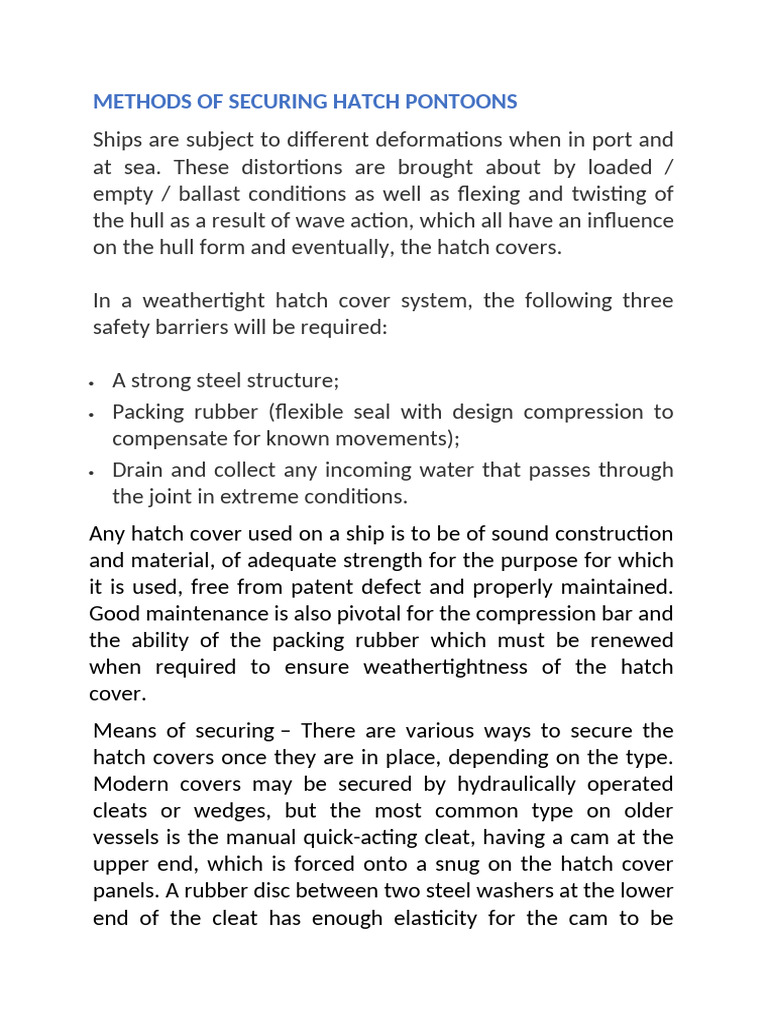 Securing Hatch Pontoons-Ph 2 | PDF | Ships | Mechanical Engineering