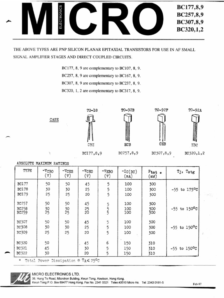 BC177 PNP SILICON TRANSISTORS Data | PDF