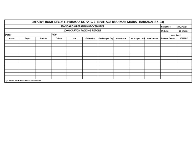 Prod-carton Inspection Report - Sheet1 | PDF
