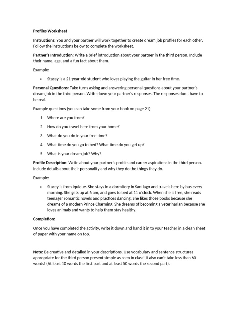 Profiles Worksheet. Activity To Report Others | PDF