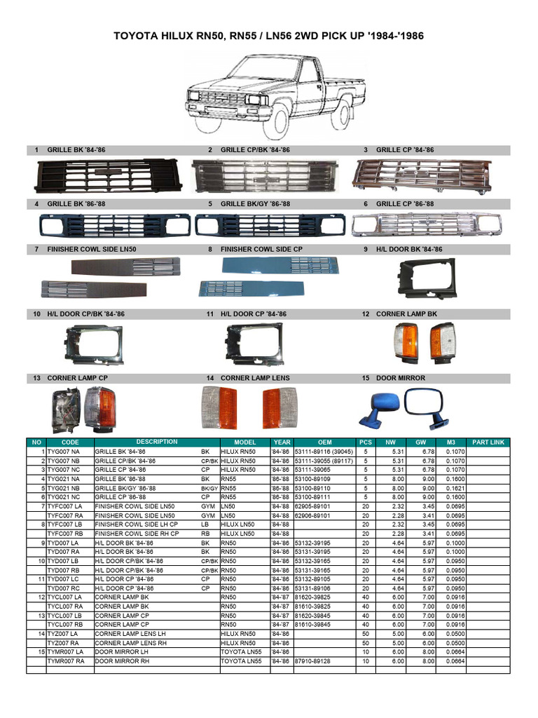 Toyota Hilux Rn50 Parts Price List Pdf Off Road Vehicles Cars Of