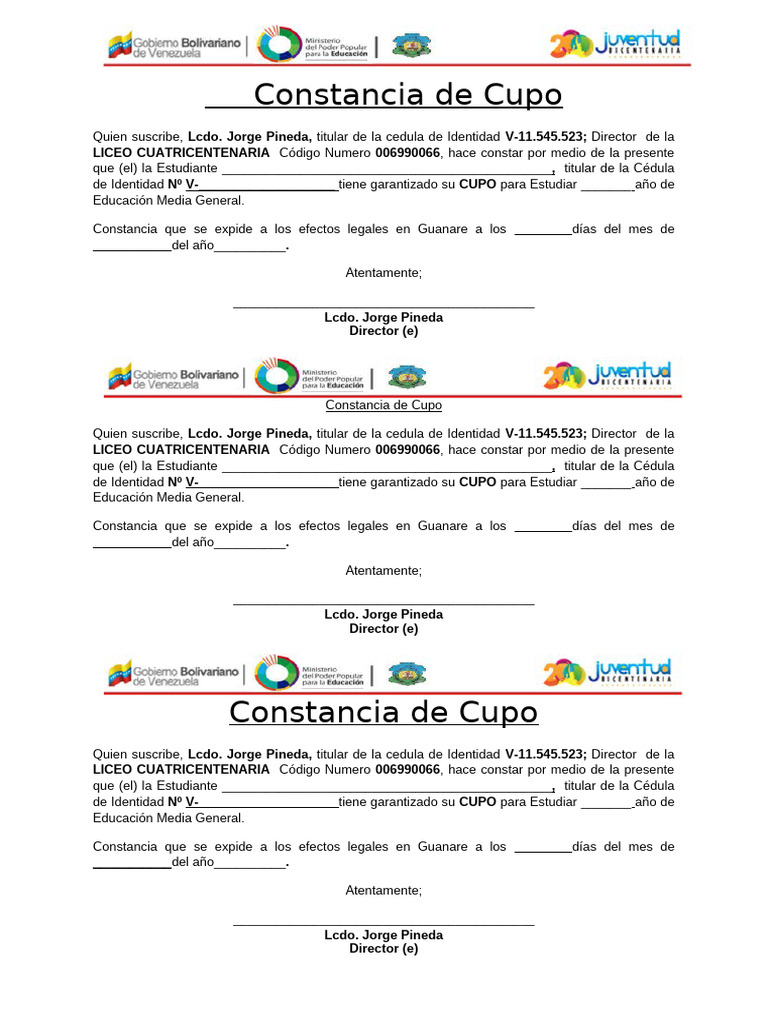 Constancia Cupo | PDF