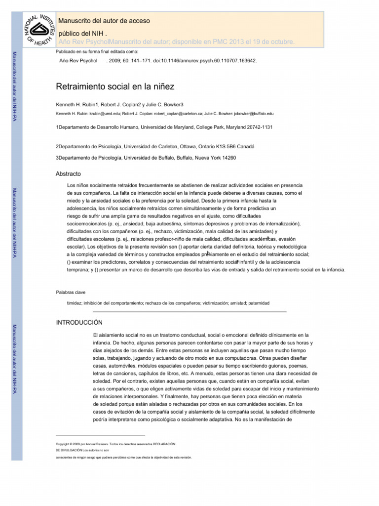 Retraimiento Social en La Niñez | PDF | Trastorno depresivo mayor ...