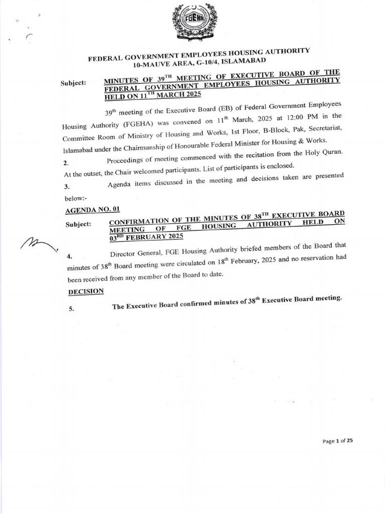 FGEHA Executive Board Meeting Minutes | PDF