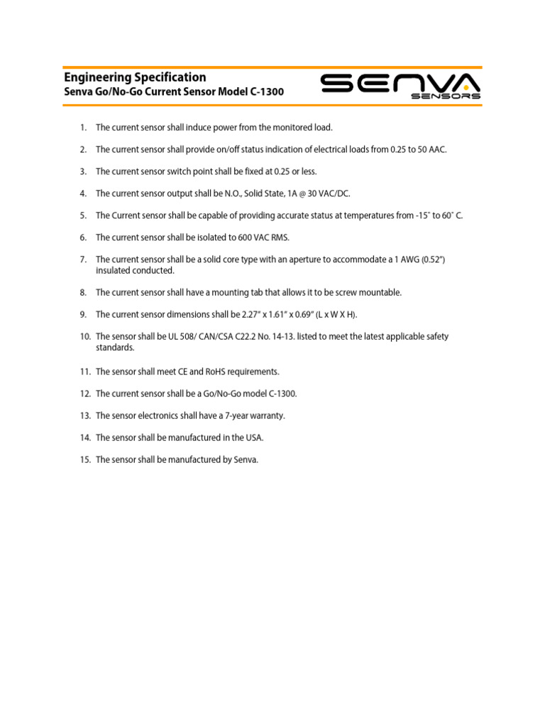 Senva Go_No-Go Current Sensor Model C-1300 | PDF