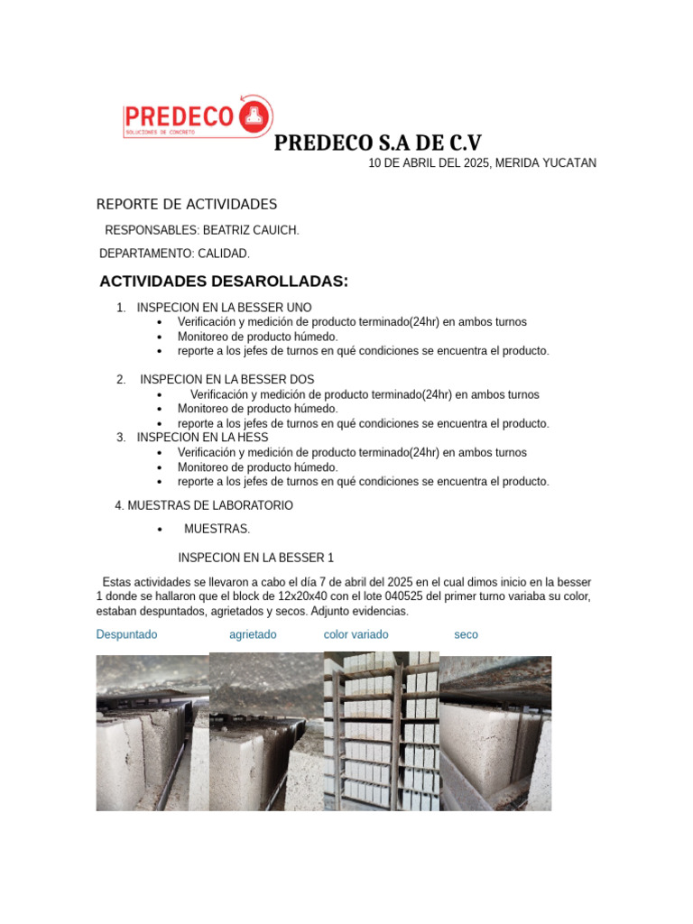 Reporte de Calidad 070425 | PDF | Laboratorios
