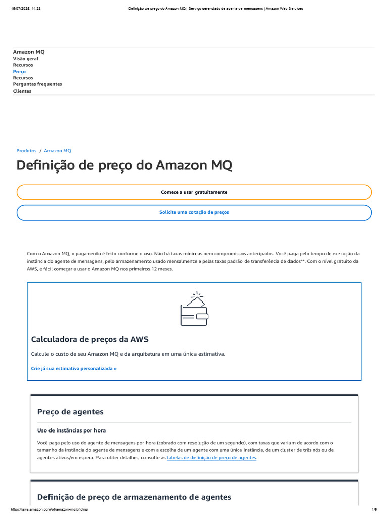 Preços do Amazon MQ para 2025 | PDF | Amazon Web Services | Serviço de ...
