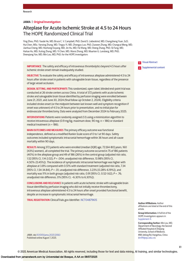 Alteplase Efficacy in Late Stroke Treatment | PDF | Stroke | Medical ...