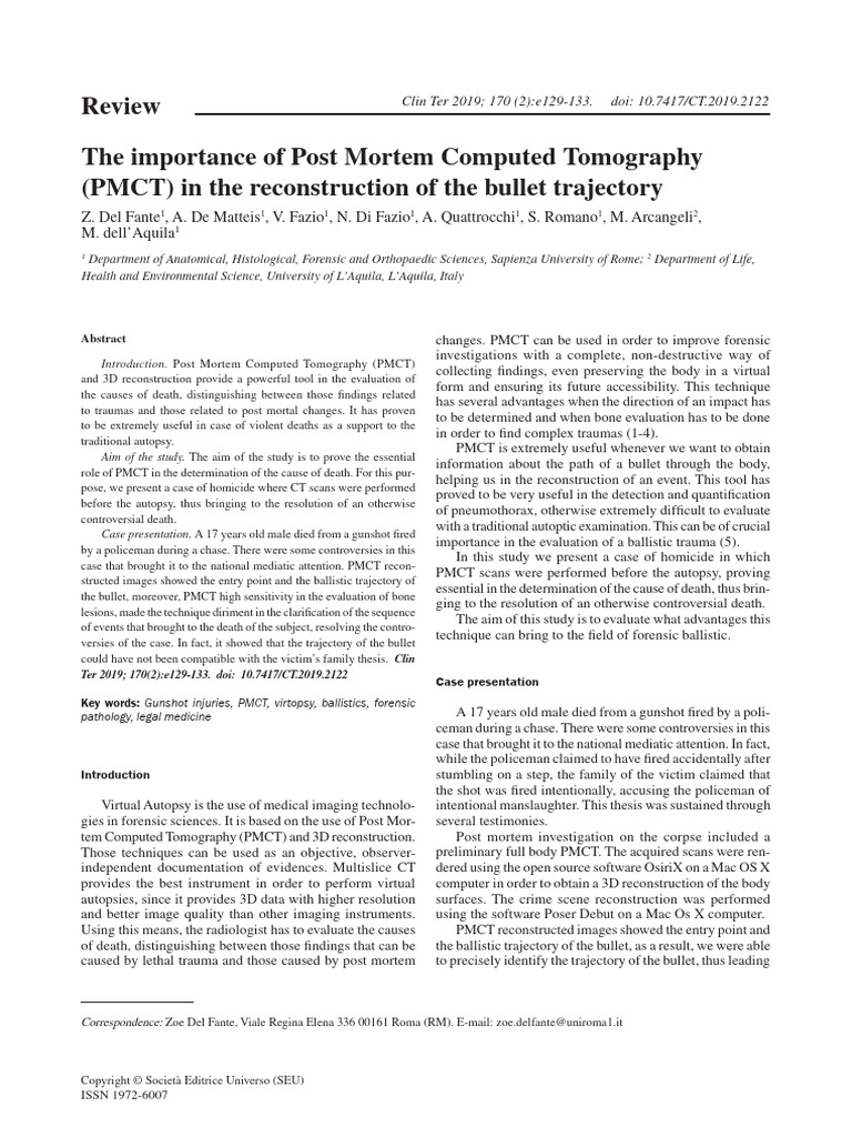The Importance of Post Mortem Computed Tomography (PMCT) in The ...