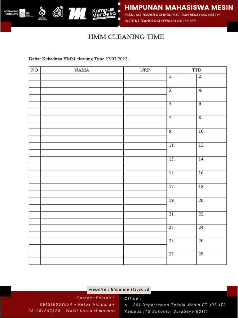 Absen Cleaning Time | PDF