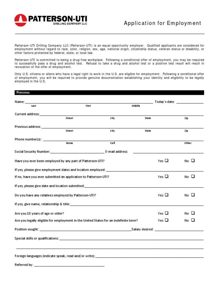 Patterson-UTI Job Application | PDF | Government Information | Government