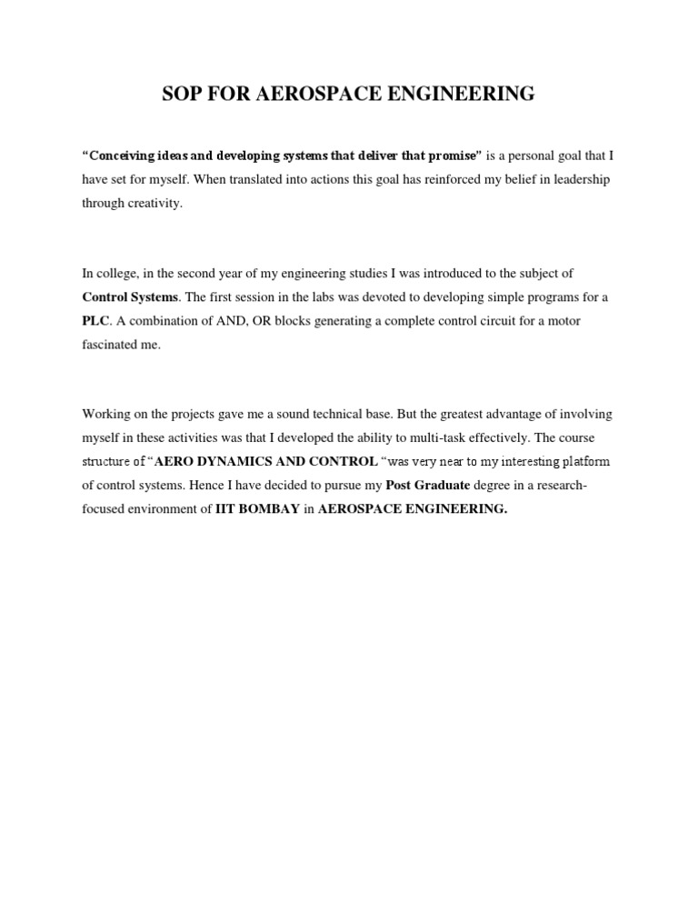 Sop For Aerospace Engineering | PDF