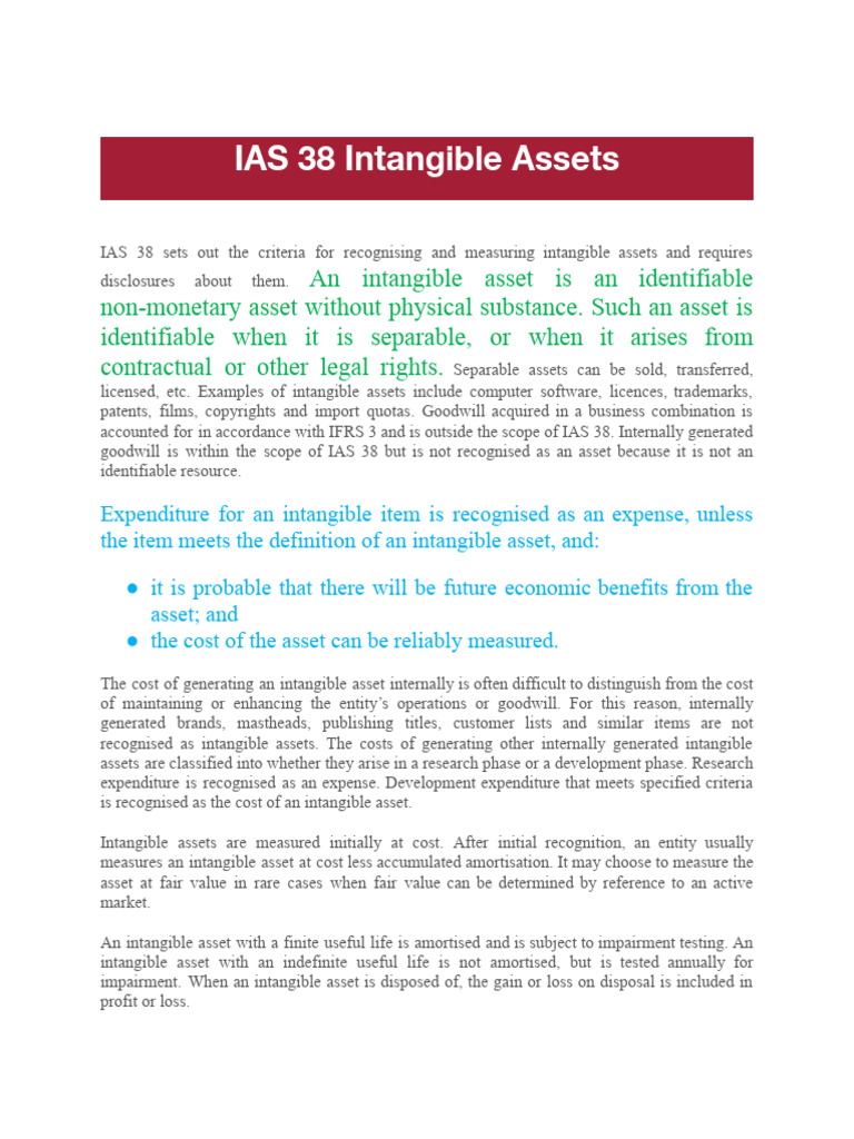 IAS 38: Intangible Assets Explained | PDF | Intangible Asset ...
