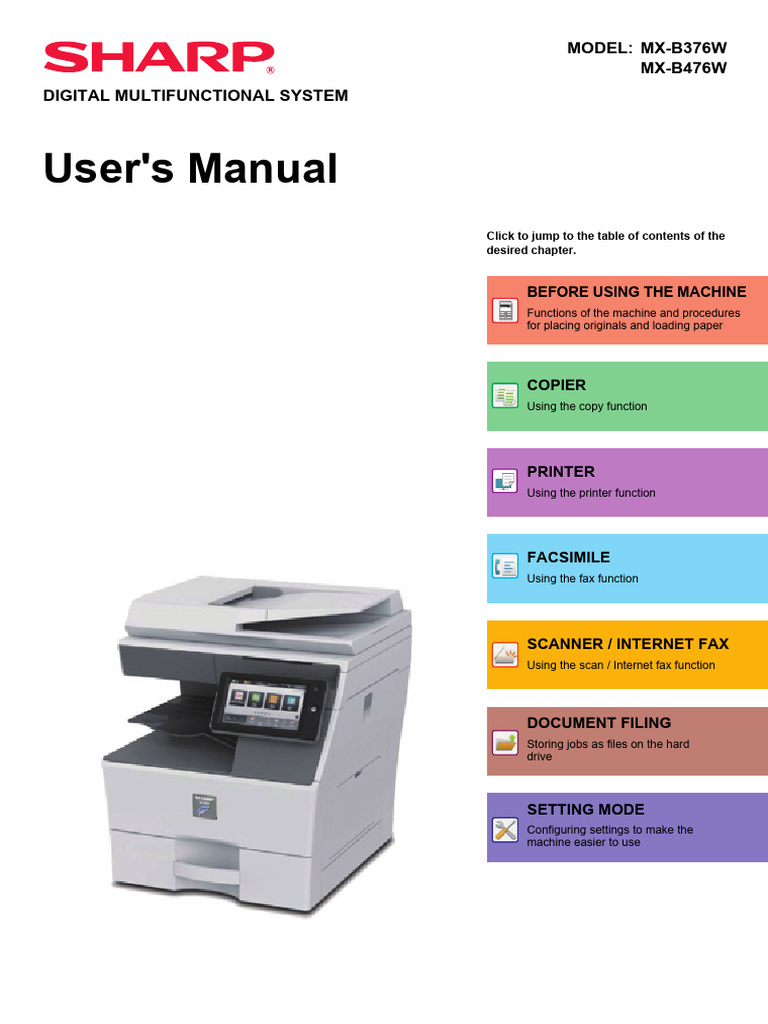 MX-B376W B476W User Manual | PDF | Fax | Image Scanner