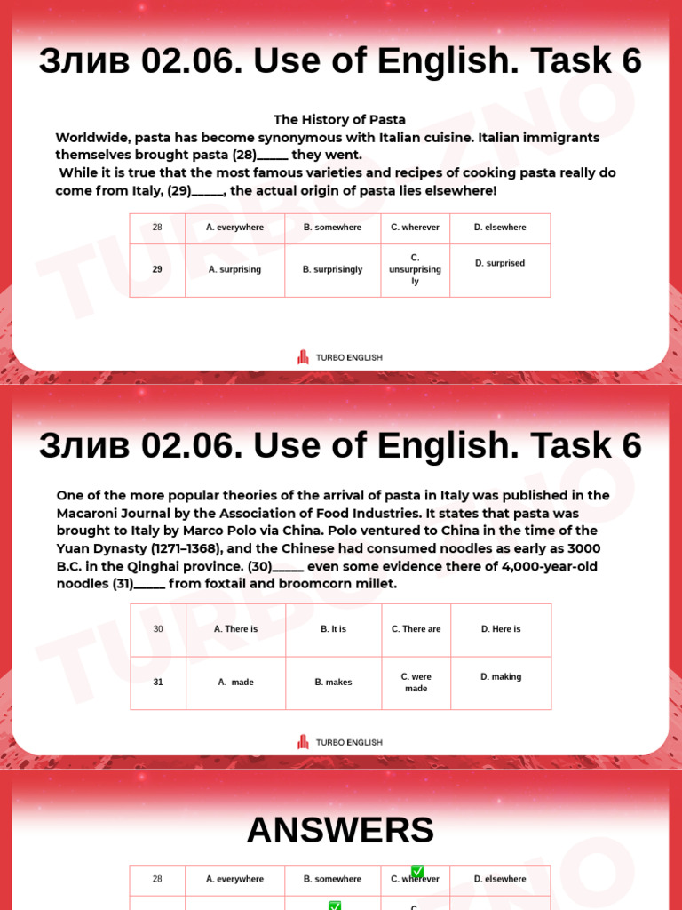 Злив 02.06. Use of English. Task6 | PDF