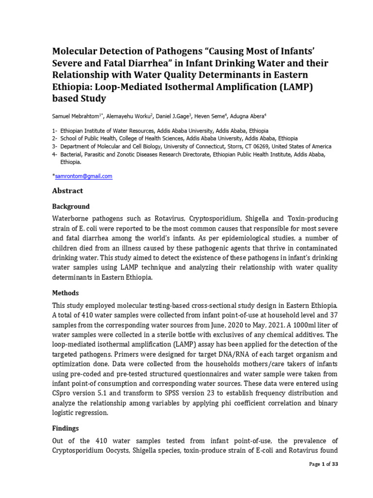 Molecular Detection of Pathogens | PDF | Diarrhea | Escherichia Coli