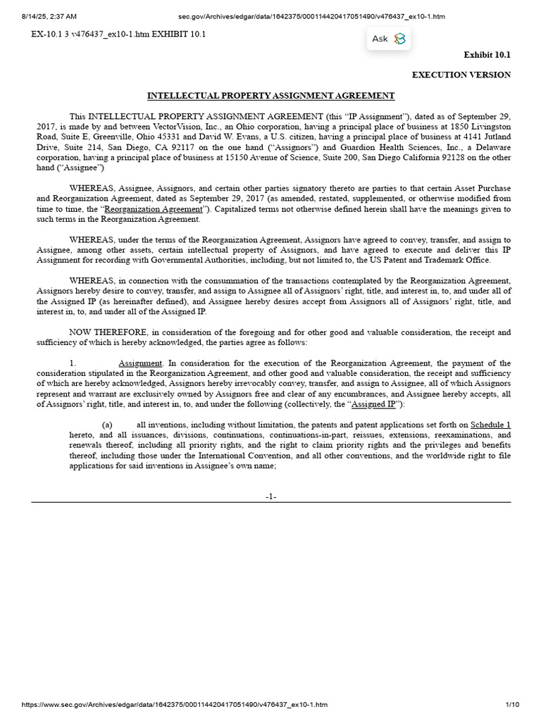 Intellectual Property Assignment Agreement | PDF | Assignment (Law ...