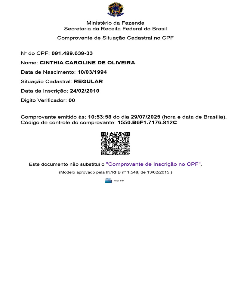 Comprovante de Situação Cadastral CPF | PDF