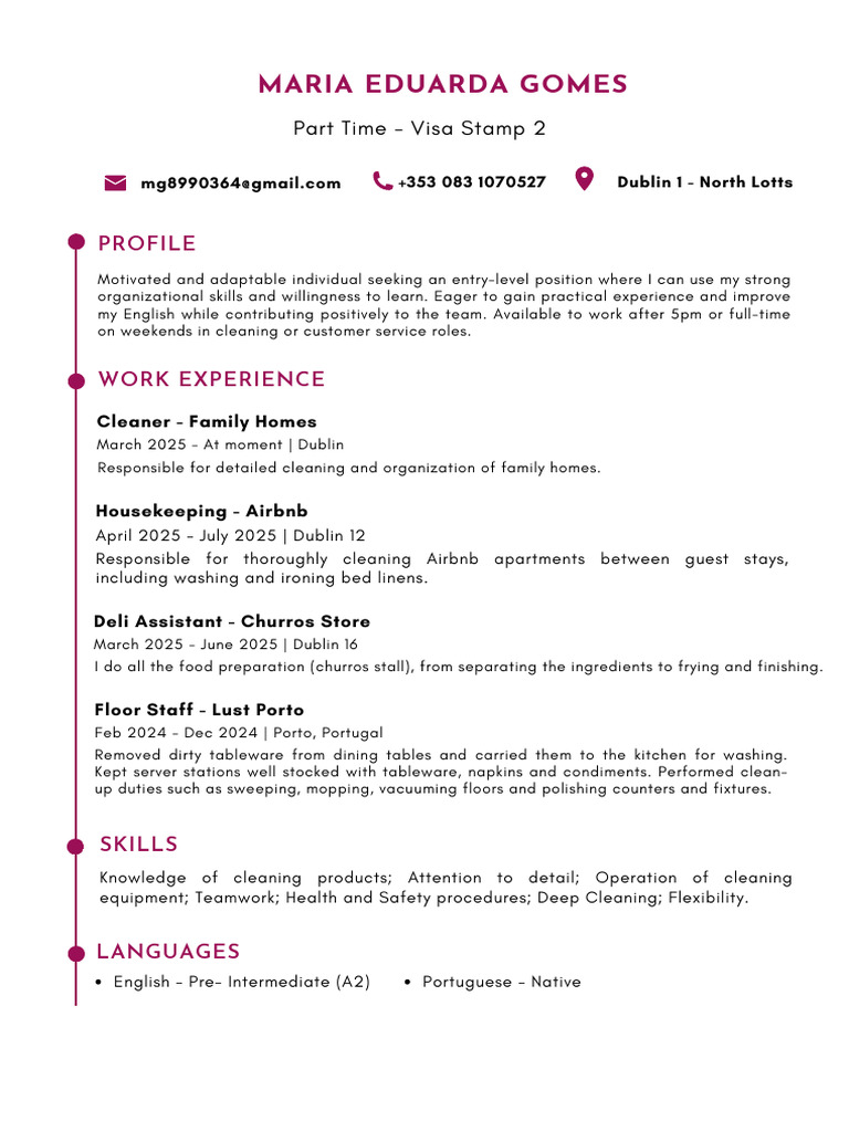 Maria's Cleaning Job CV | PDF
