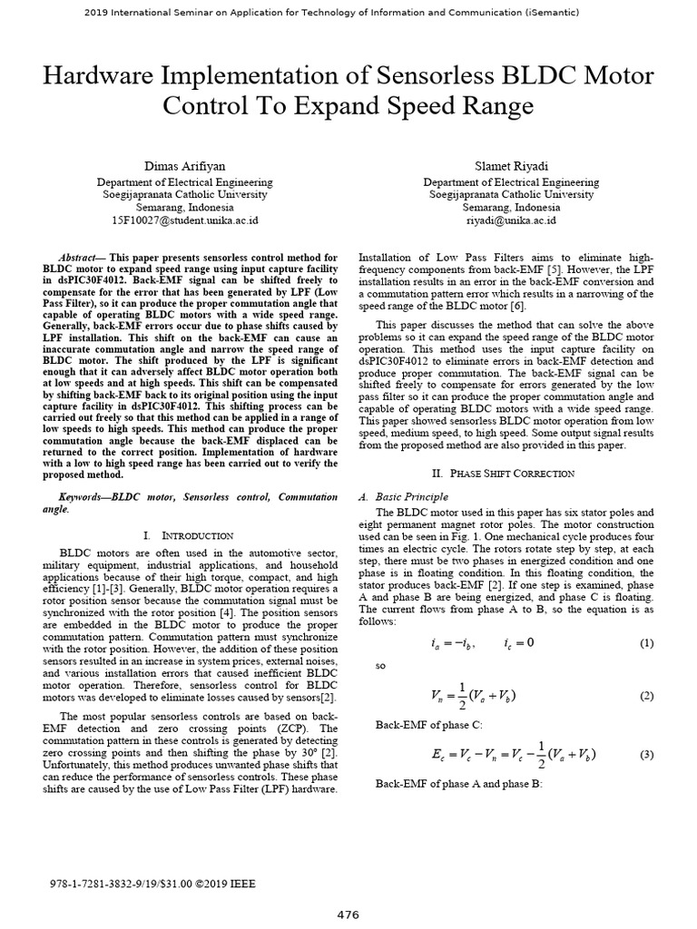 Sensorless Control for BLDC Motor Speed Expansion | PDF | Electric ...