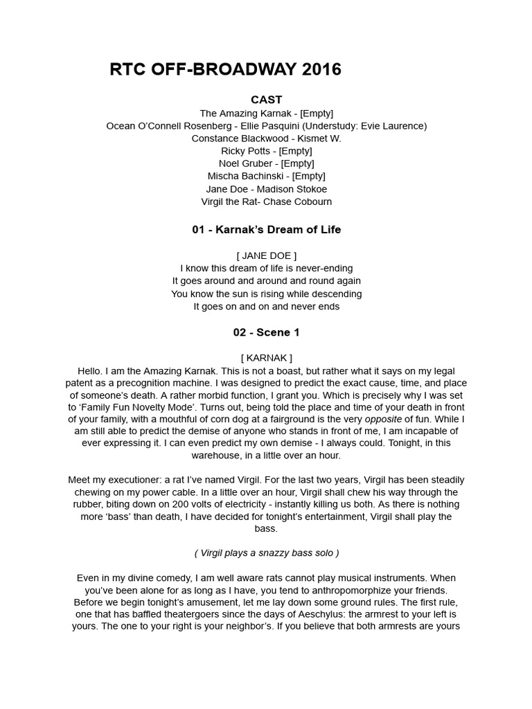 RTC Off-Broadway 2016: Cast & Scenes | PDF