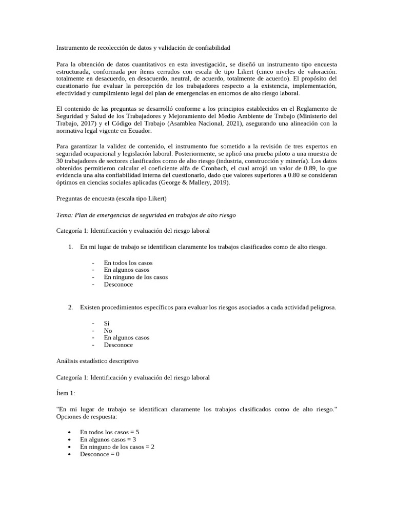 Instrumento de Recolección de Datos y Validación de Confiabilidad | PDF | Metodología de ...