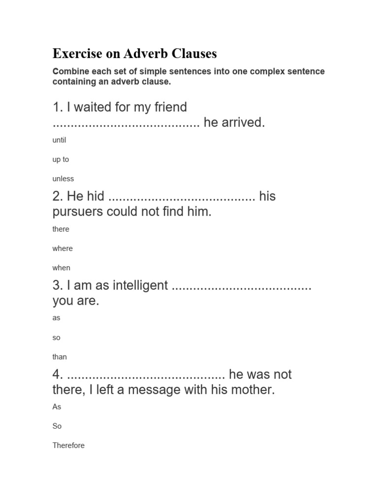 Adverb Clause Exercise | PDF