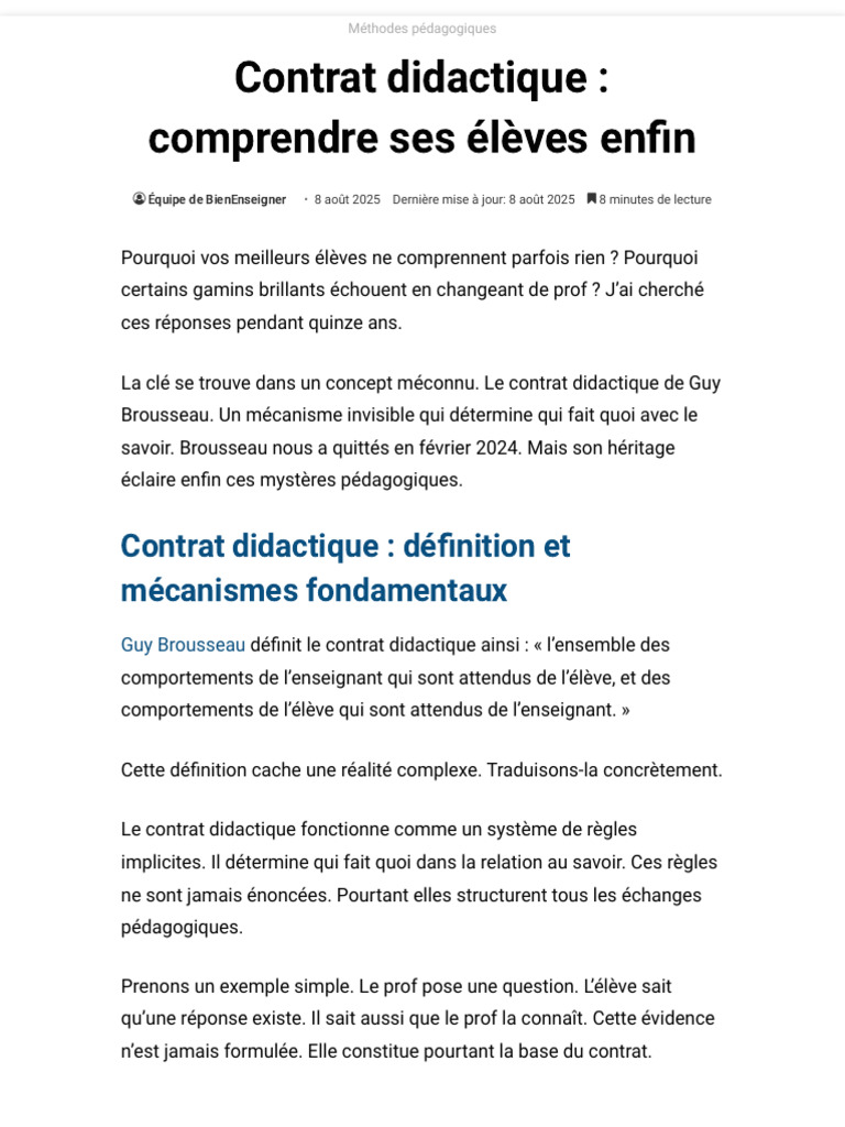 Comprendre le contrat didactique | PDF | Pédagogie | Enseignement