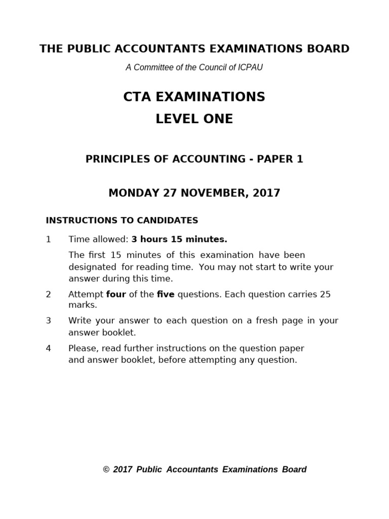 Principles of Accounting Exam Paper 1 | PDF | Debits And Credits ...