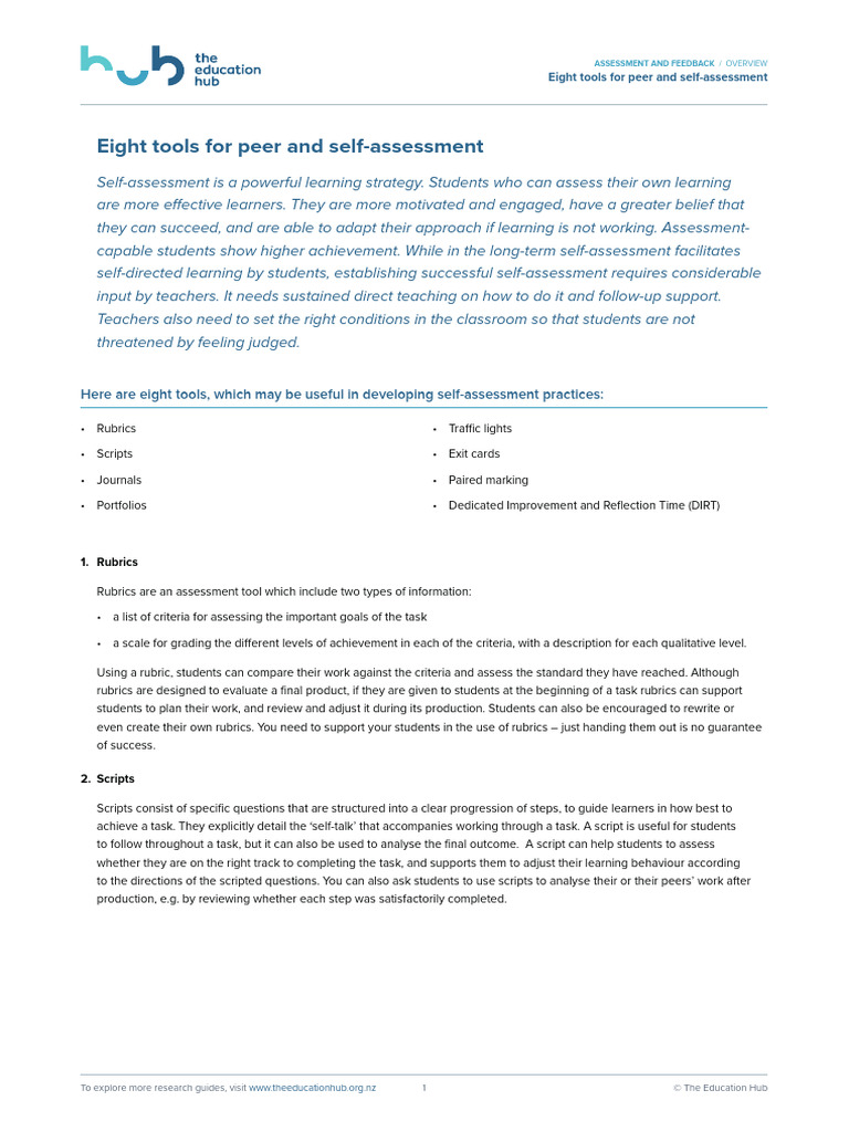 Eight Tools For Peer and Self Assessment | PDF | Educational Assessment ...
