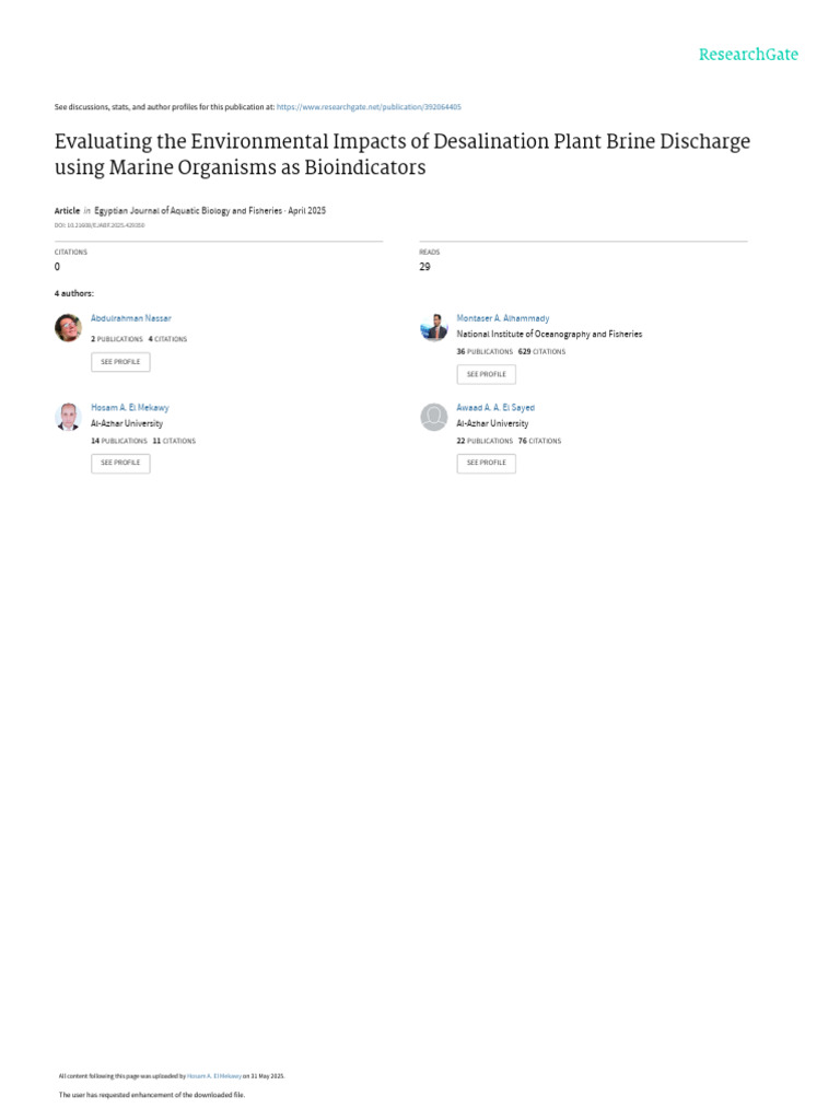 EJABF Volume29 Issue3 Pages1025-1043 | PDF | Coral | Seawater