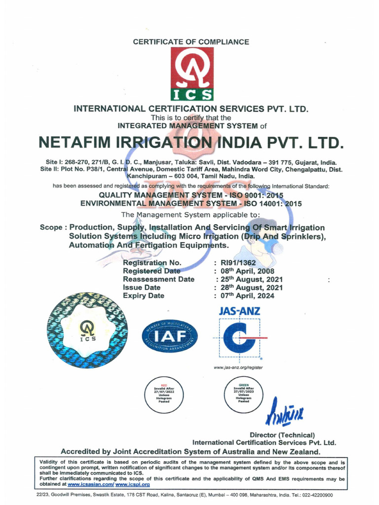 Iso 9001 Iso 14001 Ims Certificate - V 07.04.2024 | PDF