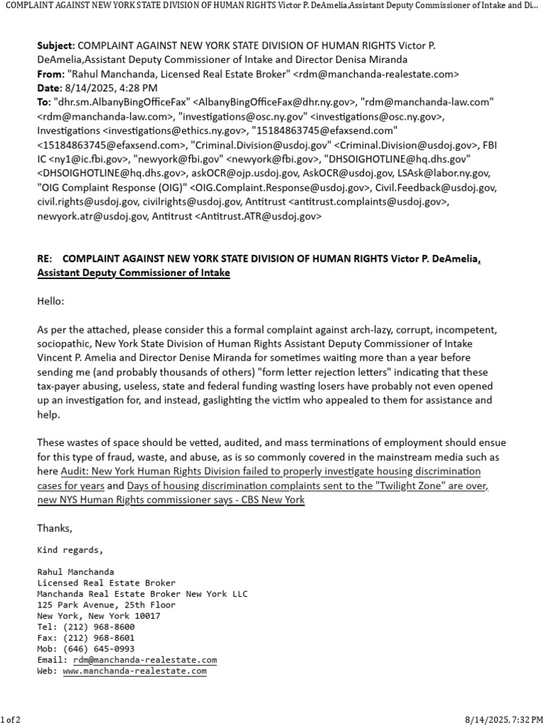 Complaint Against NYS Human Rights Division | PDF