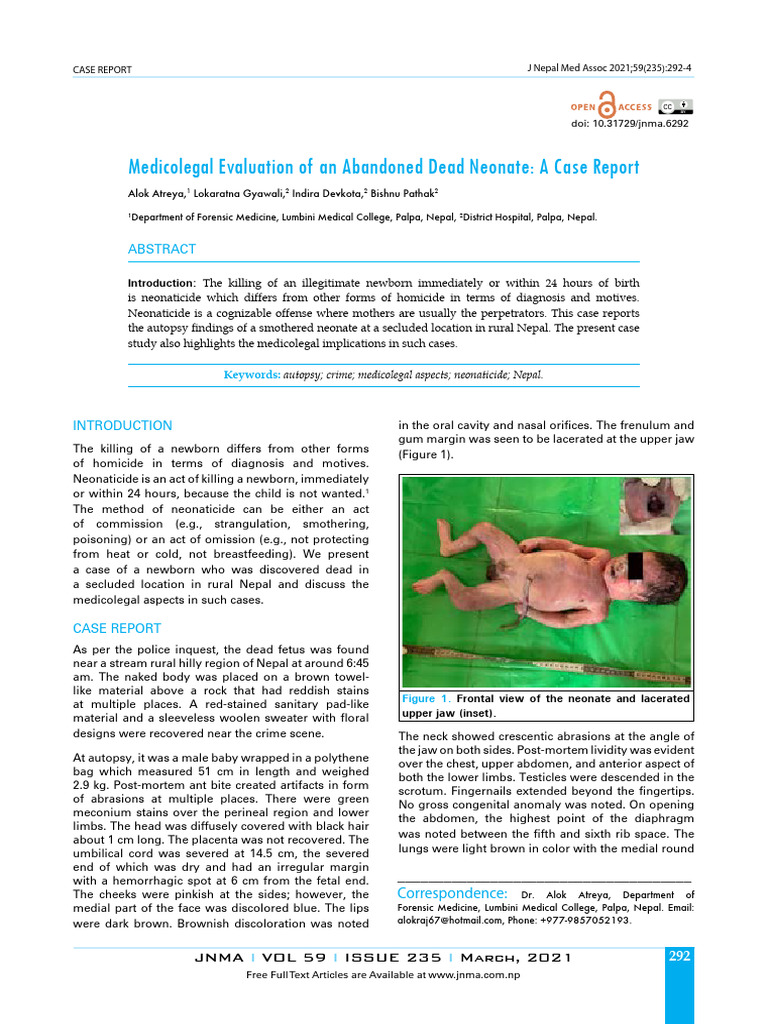 Medicolegal Aspects of Neonaticide Case | PDF | Childbirth | Infants