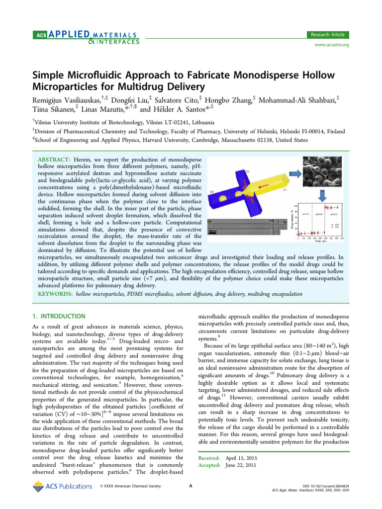 Simple Microfluidic Approach To Fabricate Monodisperse Hollow | PDF ...