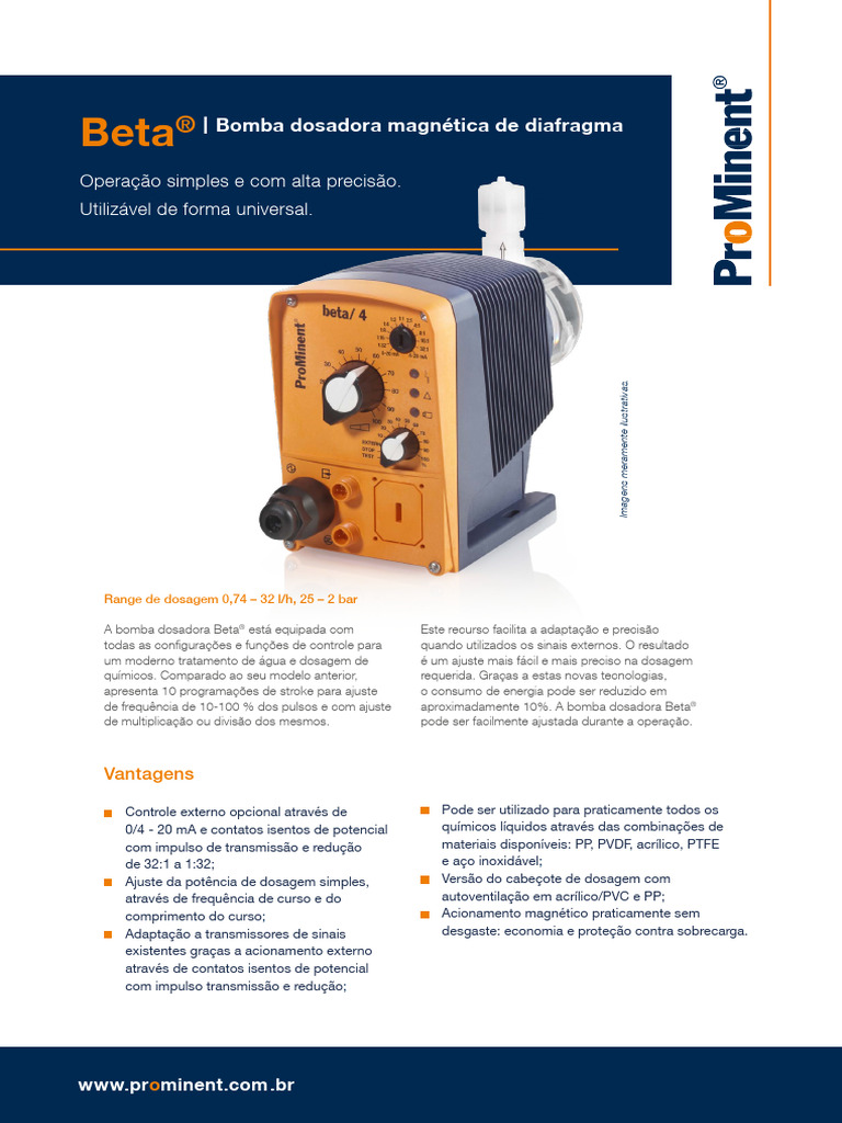 Bomba Dosadora Beta®: Precisão e Versatilidade | PDF | Bomba | Magnetismo