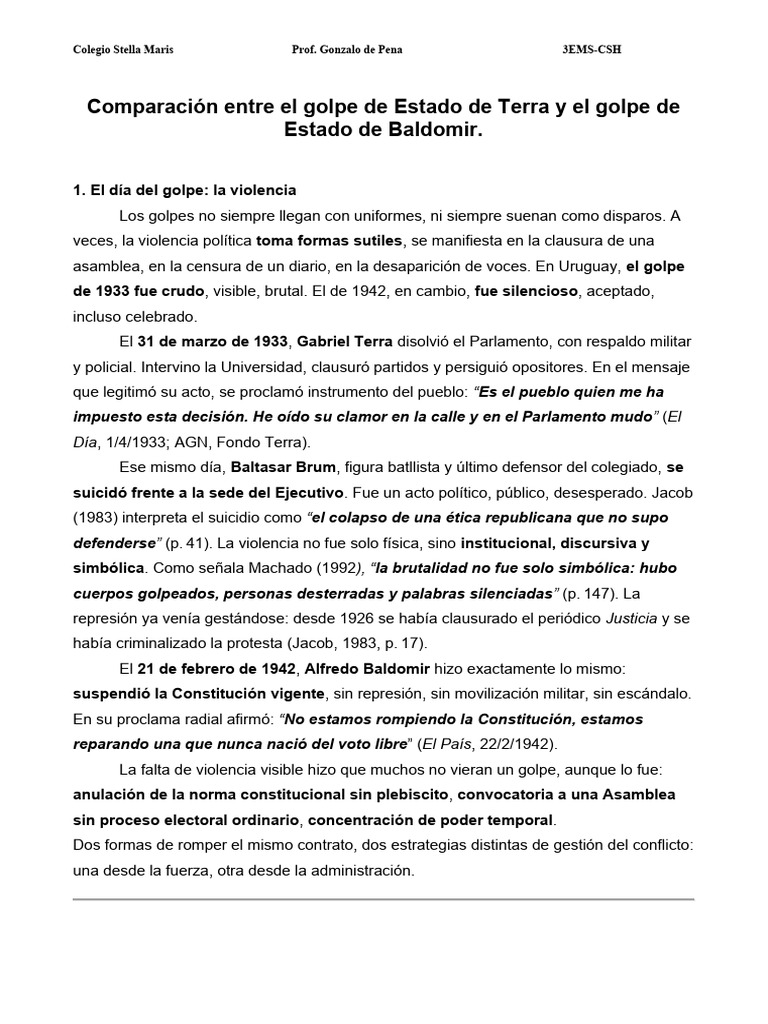 Comparaci N Entre El Golpe de Estado de Terra y El Golpe de Estado de ...