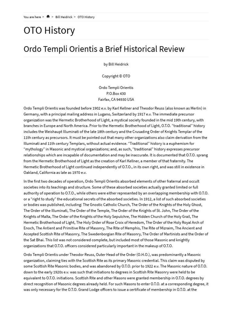 OTO History - Bill Heidrick - Hermetic Library | PDF | Hermeticism ...