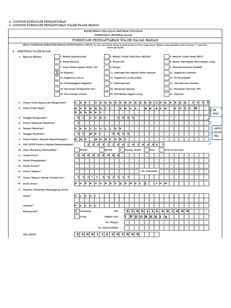 Contoh Pengisian Formulir Pajak Badan | PDF